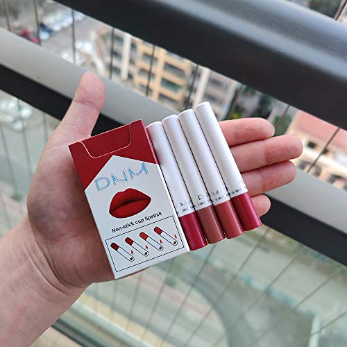 evpct 4Pcs Dark Red Mauve Chestnut Mini Matte Lipstick Lip Gloss Stain Sets for Women Permanent Long Lasting Stay on Lipstick 24 hour Waterproof lippies labiales matte labial mate larga duracion 24