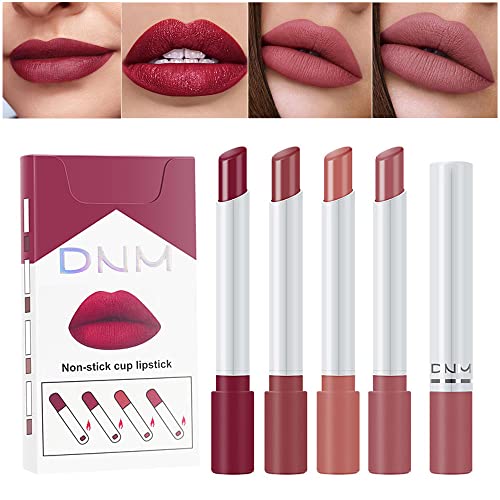 evpct 4Pcs Dark Red Mauve Chestnut Mini Matte Lipstick Lip Gloss Stain Sets for Women Permanent Long Lasting Stay on Lipstick 24 hour Waterproof lippies labiales matte labial mate larga duracion 24