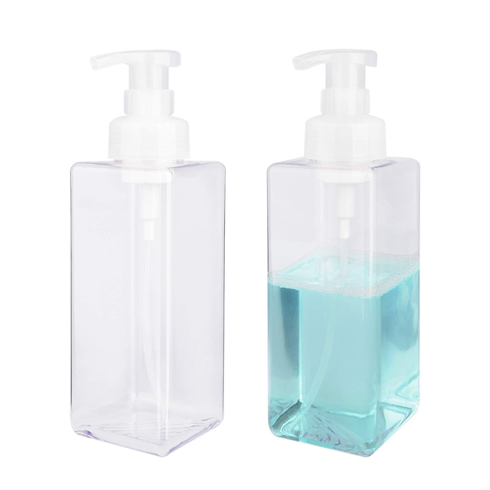 UUJOLY Foaming Soap Dispenser 650ml (22oz) Refillable Plastic Pump Bottle for Liquid Soap, Shampoo, Body Wash (2 Pcs) (Clear)