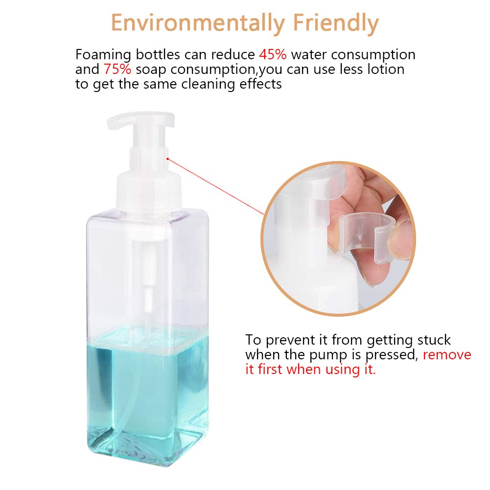 UUJOLY Foaming Soap Dispenser 650ml (22oz) Refillable Plastic Pump Bottle for Liquid Soap, Shampoo, Body Wash (2 Pcs) (Clear)