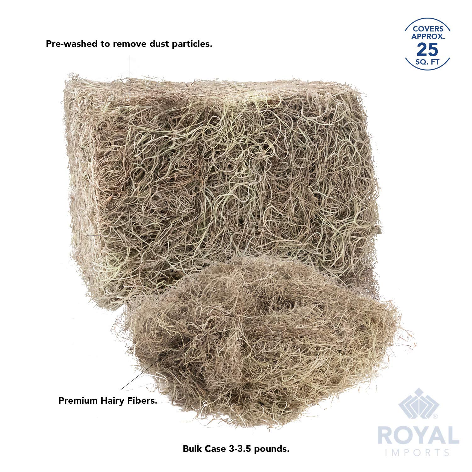 Royal Imports Preserved Natural Spanish Moss, Fresh Dried Shredded Loose Chunks, 2 LB Bulk Case