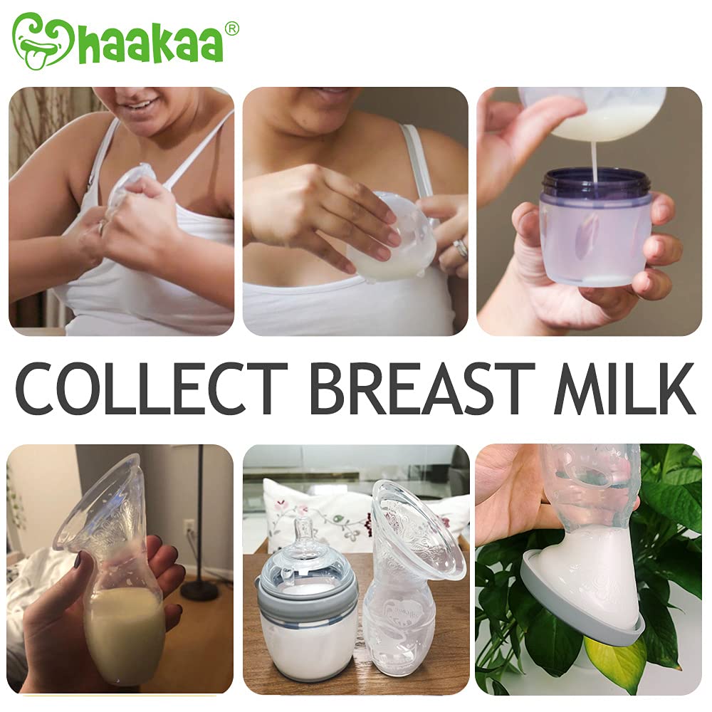 Haakaa 4oz/100ml Manual Breast Pump with Leakproof Silicone Lid and 2 * 2.5oz/75ml Wearable Ladybug Breast Milk Collector Combo New Breastfeeding Gift