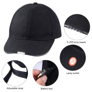 Syhood 2 Pieces Hands-Free LED Baseball Cap 5 LED Battery Powered Headlamp Hat LED Flashlight Cap for Fishing Jogging Camping Hand Work