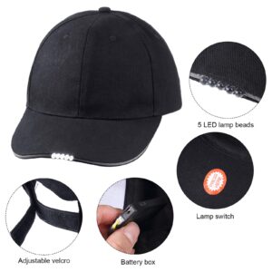 Syhood 2 Pieces Hands-Free LED Baseball Cap 5 LED Battery Powered Headlamp Hat LED Flashlight Cap for Fishing Jogging Camping Hand Work