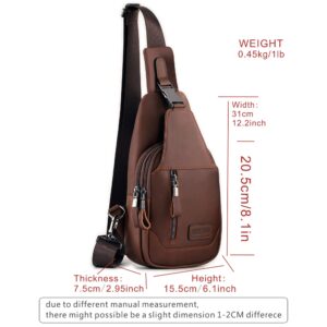 Shoulder Backpack Leather Men's Sling Bag Chest Pack Hiking Crossbody Purse Anti Theft