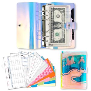 pvc cash envelopes wallet finances organizer, 2023 weekly & monthly personal budget planner, 6-ring binder refillable notebook handbag with 12 cash envelopes & budget sheets calendar