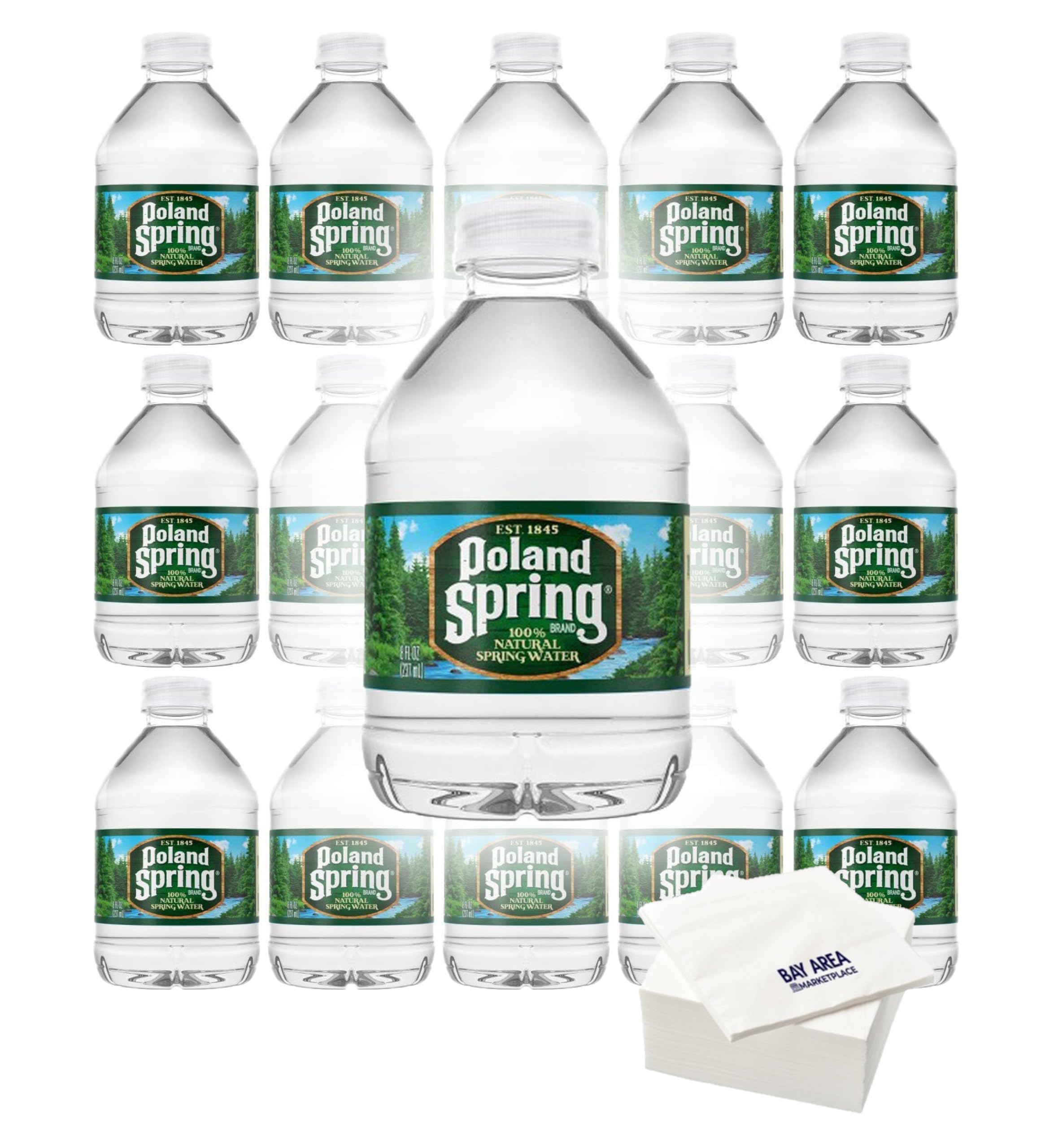 Poland Springs Bottled Water (8 Oz Pack of 15) with Bay Area Marketplace Napkins