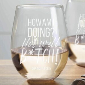 Bravo TV The Real Housewives of New York City How Am I Doing? Dorinda 21 oz Stemless Wine Glasses - Set of 2 - Officially Licensed