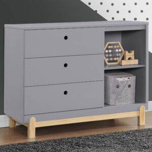 Delta Children Poppy 3 Drawer Dresser with Cubbies, Grey/Natural