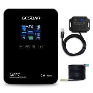 gcsoar mppt solar charge controller 60a 12v 24v auto max pv 100v, wifi module via app remote adjustable solar panel regulator lcd display for lead-acid lifepo4 user bat (mppt 60a + wifi)