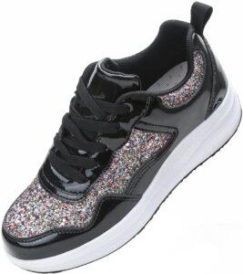 ppxid women's platform sequins fashion sneakers walking shoes lightweight non slip running shoes-black 7.5 us size