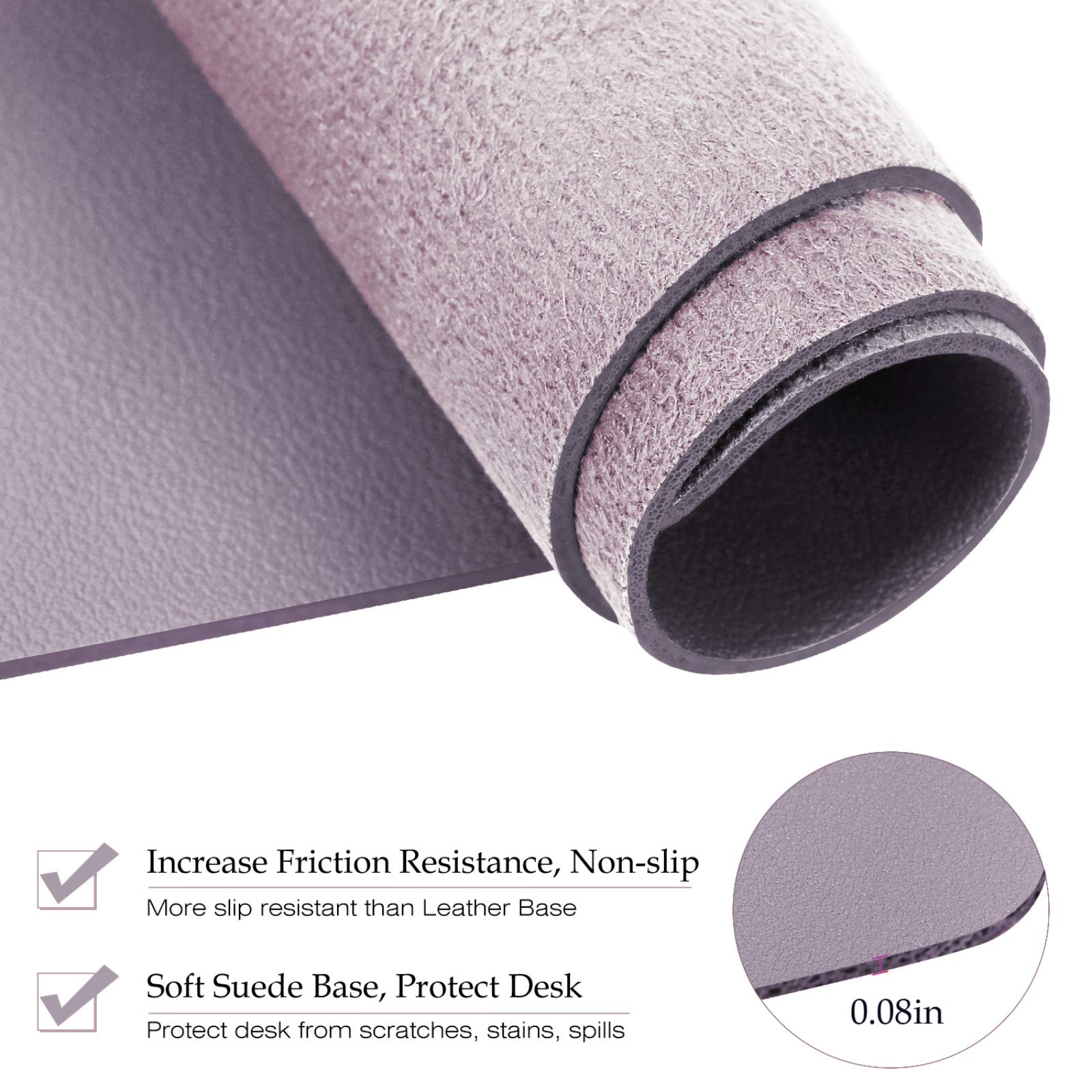 TOWWI PU Leather Desk Pad with Suede Base, Multi-Color Non-Slip Mouse Pad, 32” x 16” Waterproof Desk Writing Mat, Large Desk Blotter Protector(Gray-Pink)