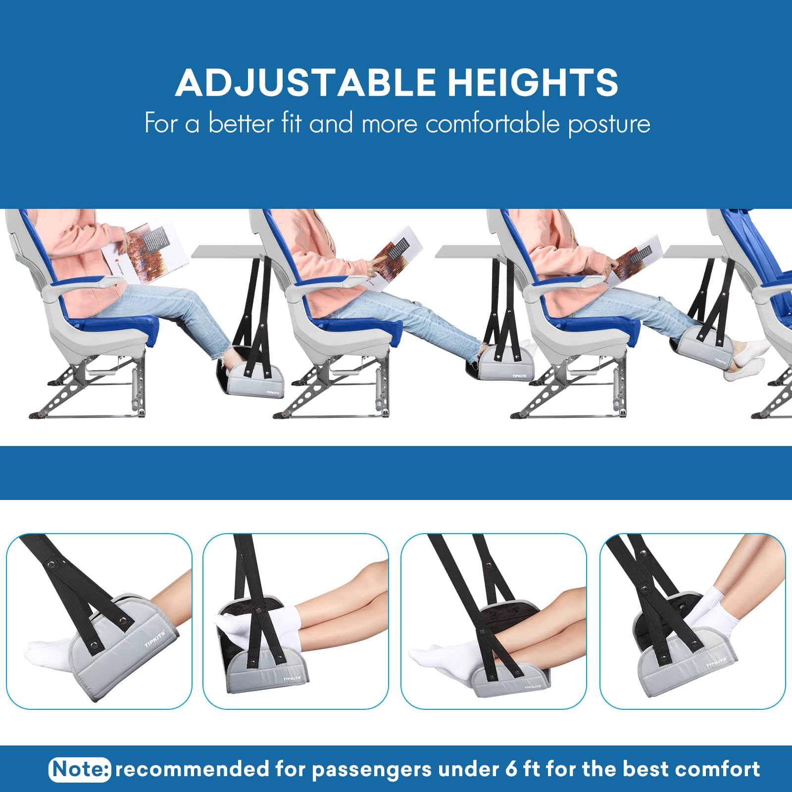 TIPKITS Airplane Footrest with Comfortable No Clashing Base, Portable Travel Foot Rest Made with Premium Memory Foam, Airplane Travel Accessories to Reduce Swelling and Soreness, Gifts for Travelers