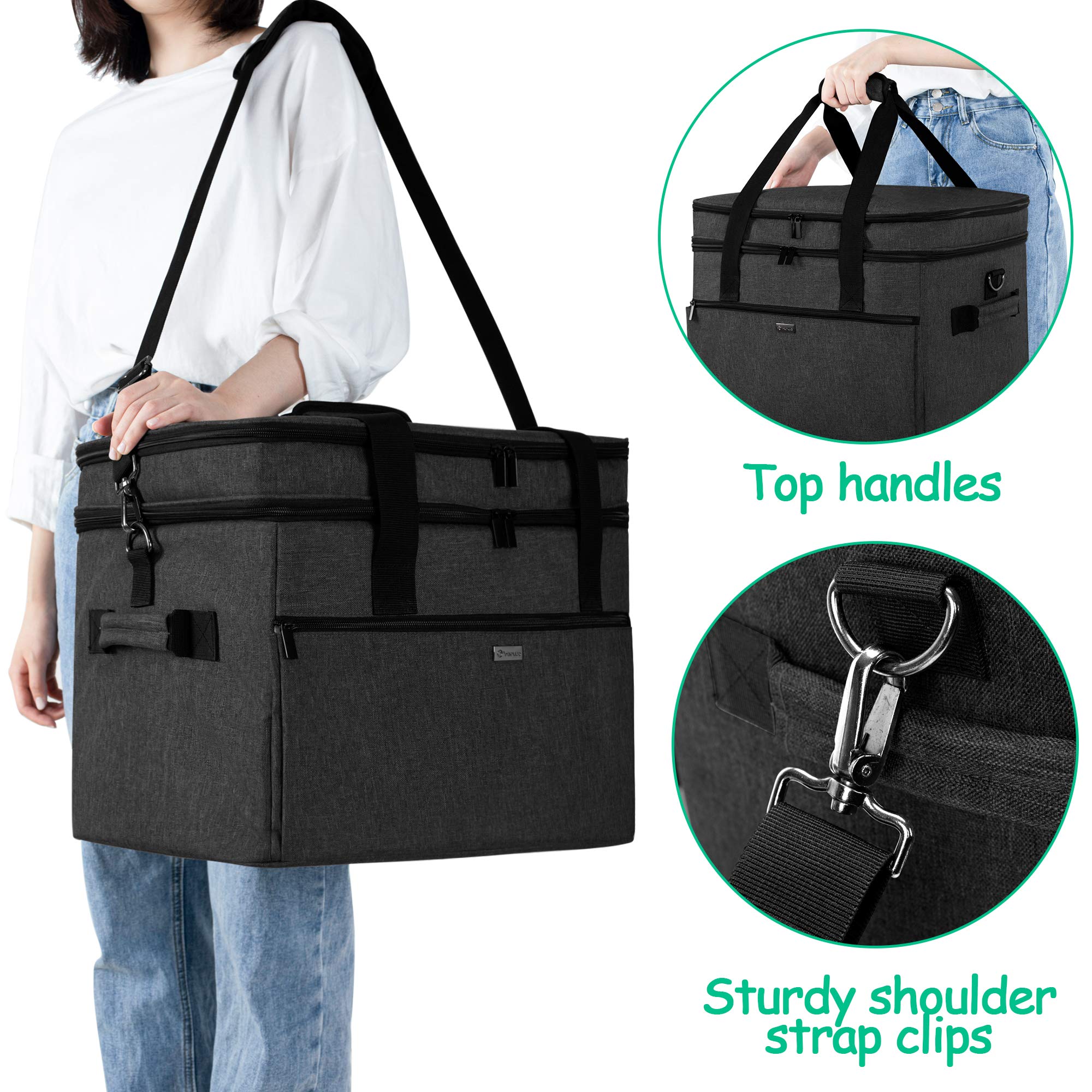 Yarwo Double Layers Carrying Bag Compatible with Ninja Foodi Grill, Travel Tote Bag with Pockets Compatible with Ninja Foodi 5-in-1 Indoor Grill and Kitchen Accessories, Black