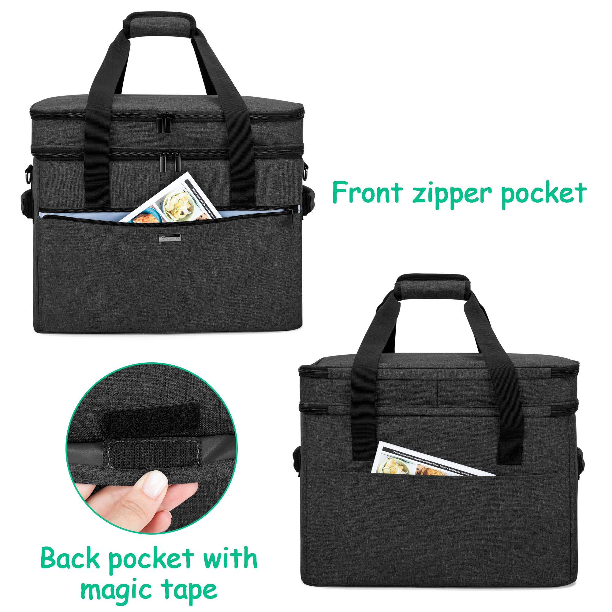 Yarwo Double Layers Carrying Bag Compatible with Ninja Foodi Grill, Travel Tote Bag with Pockets Compatible with Ninja Foodi 5-in-1 Indoor Grill and Kitchen Accessories, Black