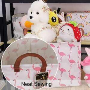 HUNRUNG Square Storage Bins Nursery Hamper Canvas Laundry Basket Foldable with Waterproof Nursery Boxes for Shelves/Gift Baskets/Toy Organizer/Office, Bedroom (Square-Pink Flamingos)