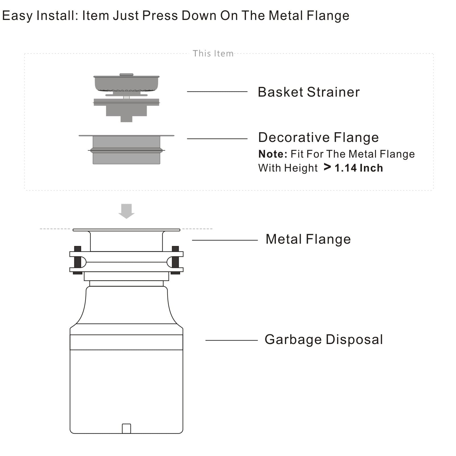 GZILA Garbage Disposal Strainer and Stopper with Decorative Disposal Flange in Black, Fit 3.5 Inch Standard Drain Hole