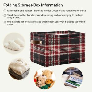 ALAZA Decorative Basket Rectangular Storage Bin, Red Black and White Plaid Organizer Basket with Leather Handles for Home Office