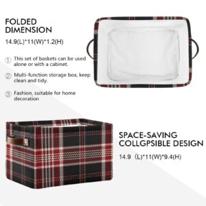 ALAZA Decorative Basket Rectangular Storage Bin, Red Black and White Plaid Organizer Basket with Leather Handles for Home Office