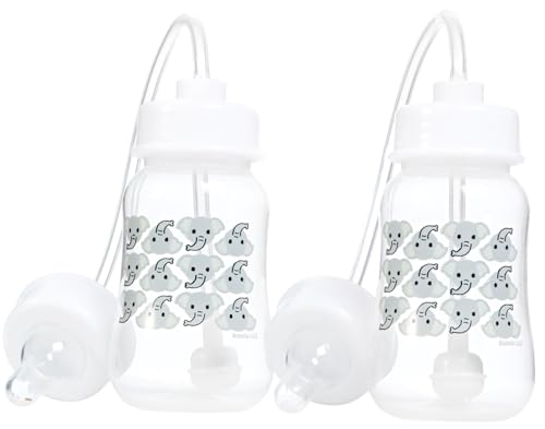 Hands-Free Baby Bottle - Anti-Colic Self Feeding Baby Bottle System 4 oz (2 Pack - Elephant)