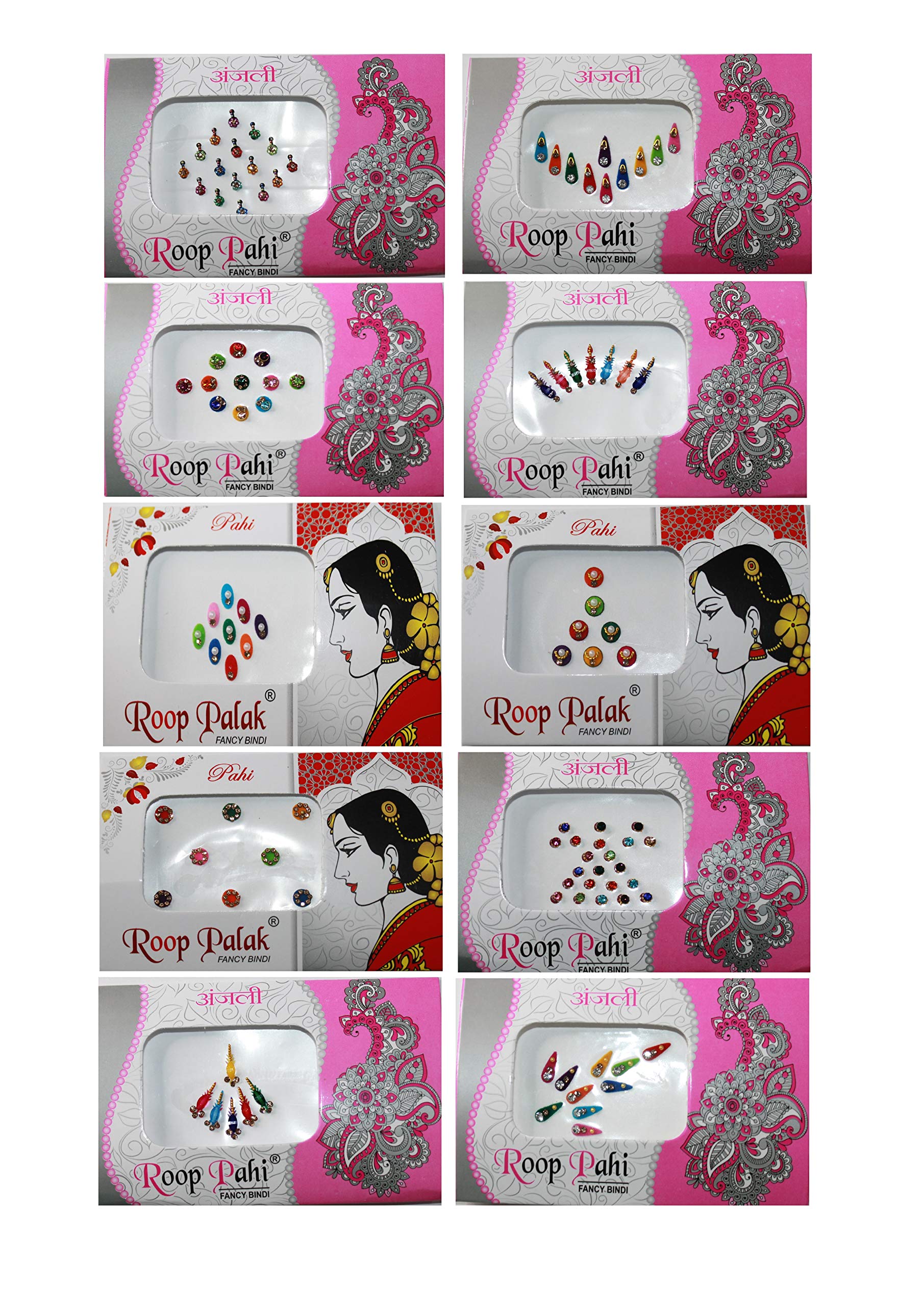 IS4A 10 Pack Bindi for Women, Bindi Jewelry Forehead, Indian Bindi, Bindi Face Jewels Multicolored Face Bindi Stickers