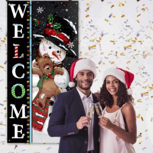 Welcome Snowman Photography Door Banner - Winter Cute Outdoor Snowman Backdrop for Christmas Holiday Party Decorations, 6 x 3 Feet