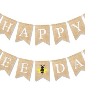 Uniwish Happy Bee Day Burlap Banner Bumblebee Themed Baby Shower Birthday Party Decorations Rustic Gifts for Boys Girls