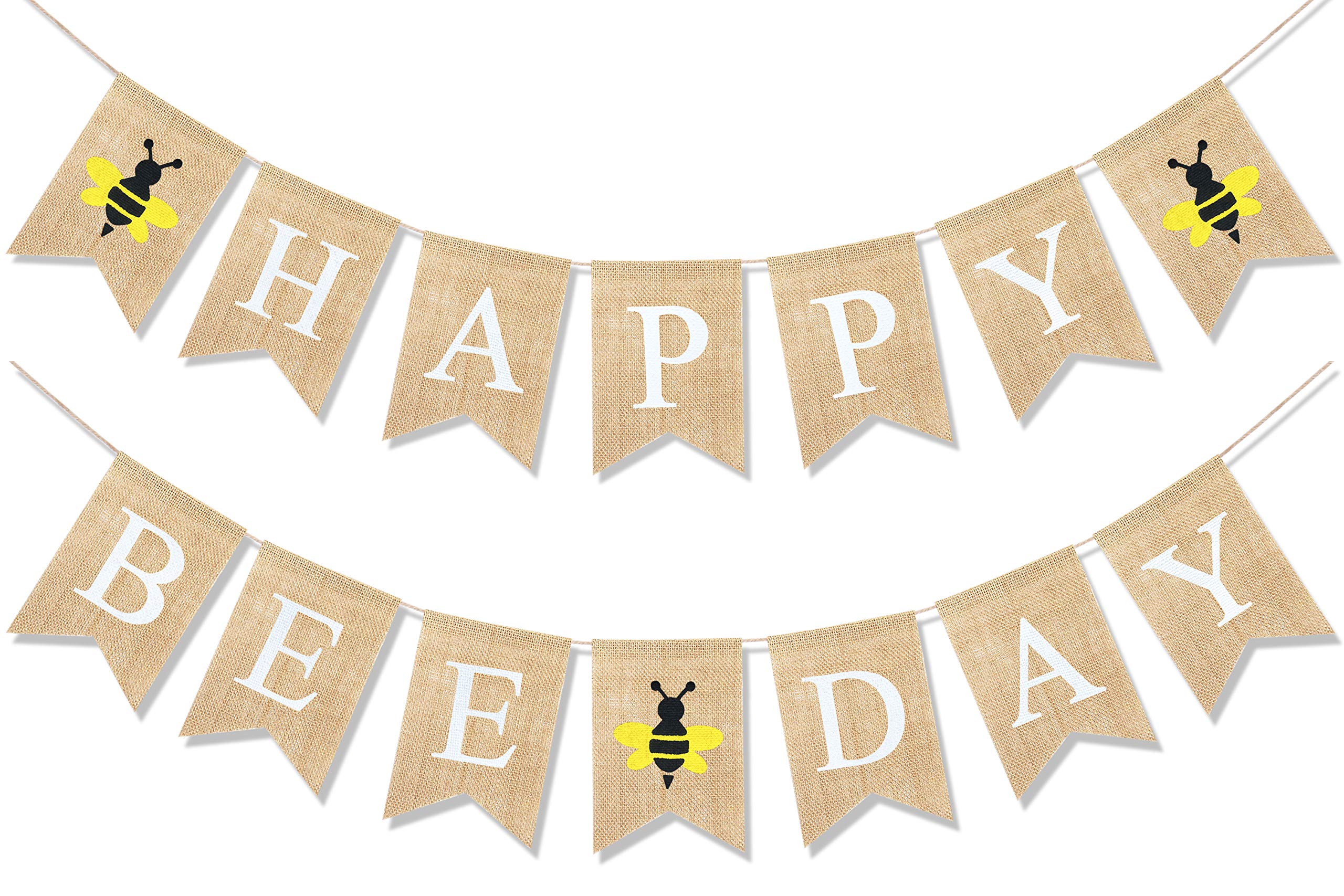 Uniwish Happy Bee Day Burlap Banner Bumblebee Themed Baby Shower Birthday Party Decorations Rustic Gifts for Boys Girls