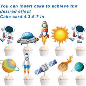 Kids Space Birthday Party Decorations - Blue Astronaut Spaceship Theme Happy Birthday Banner Hanging Solar System Spiral Planet Card Children's Gifts Cake Insert Supplies Set