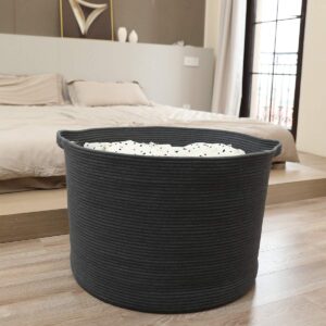 24" x 24" x 17" Max Size Large Cotton Rope Basket, Extra Large Storage Basket, Woven Laundry Hamper, Toy Storage Bin, for Blankets Clothes Toys Pillows in Living Room, Baby Nursery, All Dark Grey