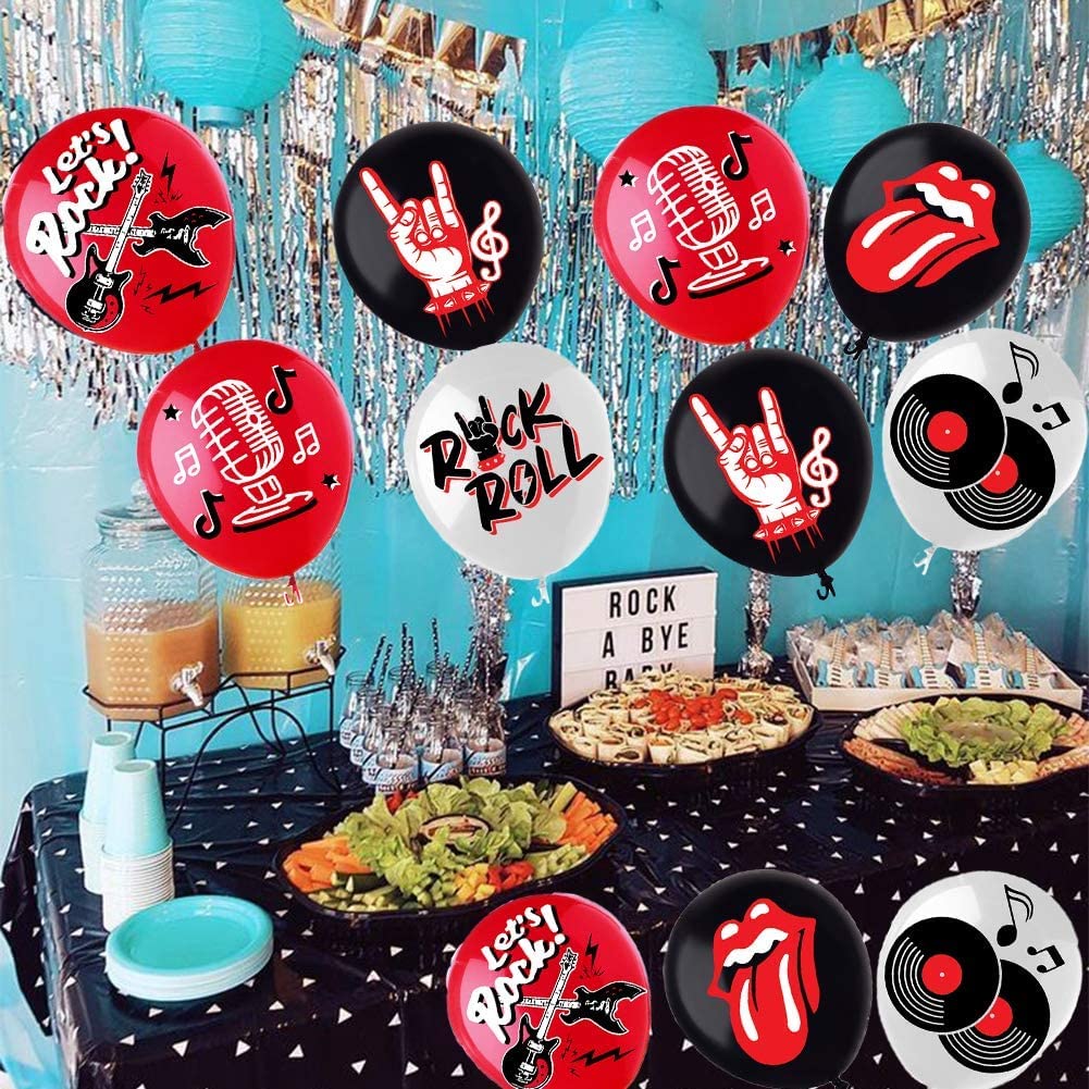 Rock and Roll Party Decoration Balloons 12'' Latex Balloons for Music Theme Party Decorations 1950's Birthday Party Supplies 50s 60s Rock Party Favors