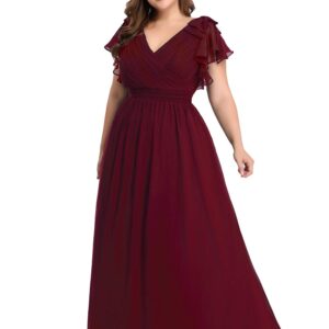 Ever-Pretty Womenss Plus Size A Line Elastic Waist Wedding Guest Dress Burgundy US16