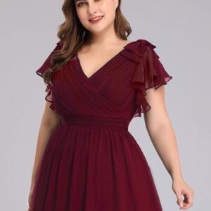 Ever-Pretty Womenss Plus Size A Line Elastic Waist Wedding Guest Dress Burgundy US16