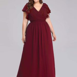 Ever-Pretty Womenss Plus Size A Line Elastic Waist Wedding Guest Dress Burgundy US16