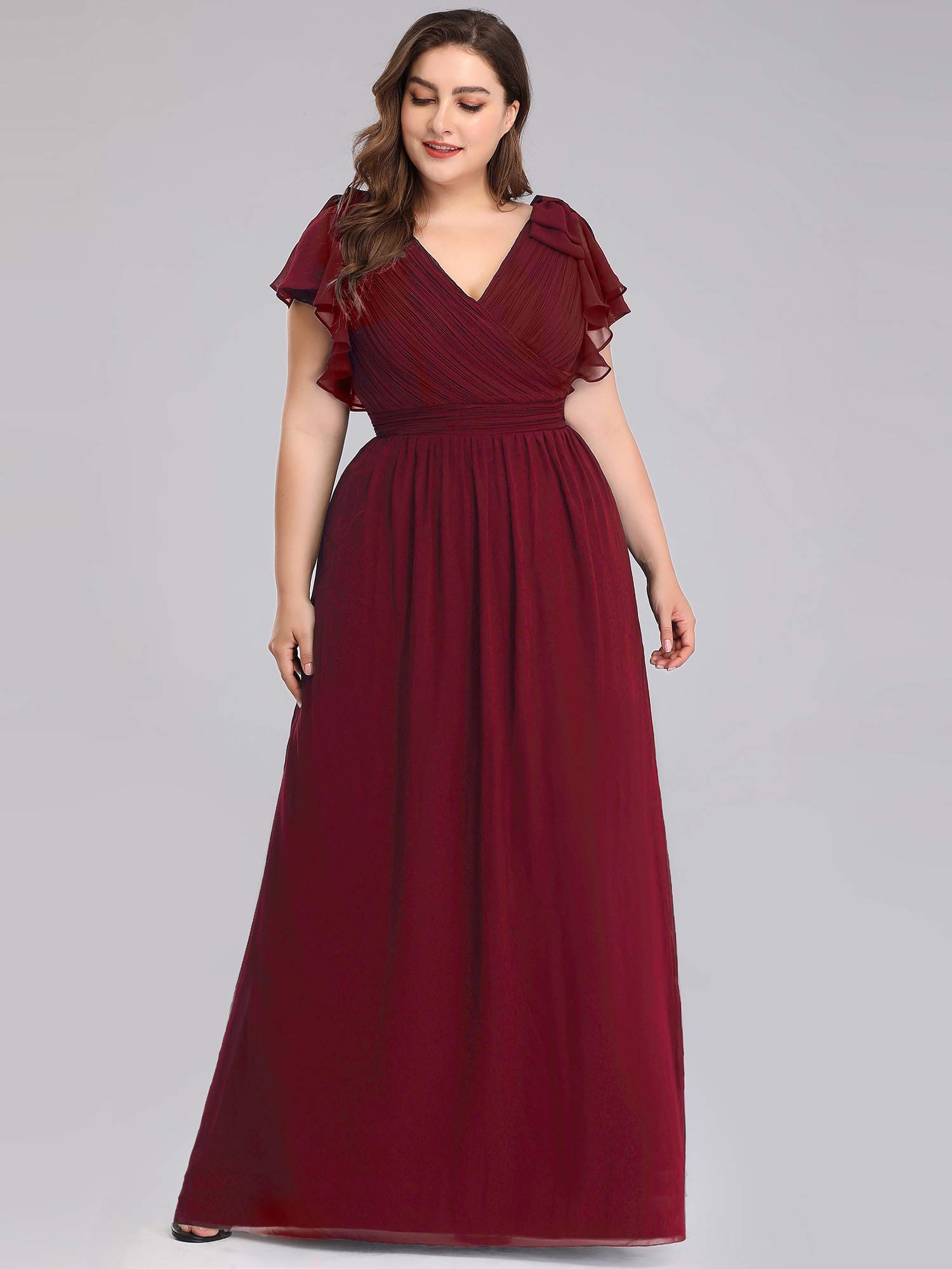 Ever-Pretty Womenss Plus Size A Line Elastic Waist Wedding Guest Dress Burgundy US16