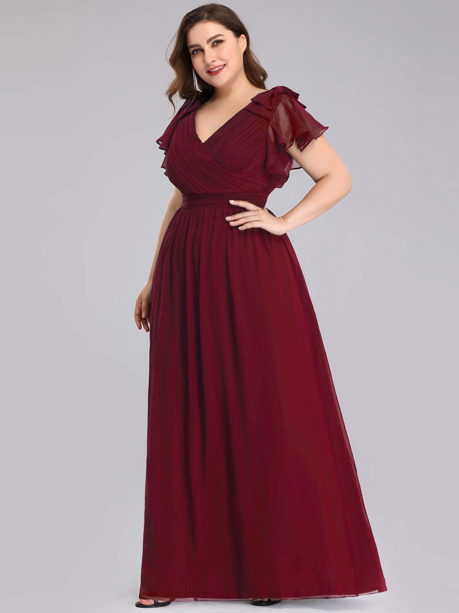 Ever-Pretty Womenss Plus Size A Line Elastic Waist Wedding Guest Dress Burgundy US16