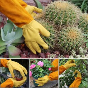 Morzejar Large Garden Gloves - Puncture Proof, Long Cuff, Leather, Ideal for Rose Pruning, Cactus Trimming, and Gardening