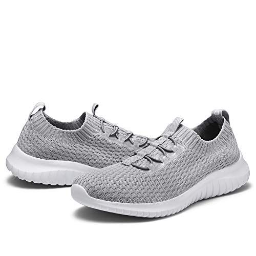 Zuwoigo Women's Slip On Sneakers Casual Lightweight Breathable Walking Shoes 10.5 B(M) US Light Gray