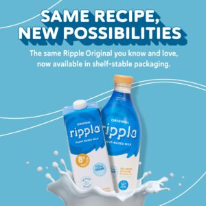 Ripple Non-Dairy Milk, Original| Vegan Milk With 8g Pea Protein| Shelf Stable Single Serve Cartons | On-The-Go | Non-GMO, Plant Based, Gluten Free | 32 oz, Pack of 6