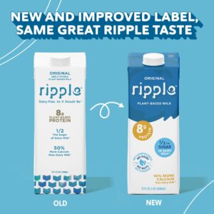 Ripple Non-Dairy Milk, Original| Vegan Milk With 8g Pea Protein| Shelf Stable Single Serve Cartons | On-The-Go | Non-GMO, Plant Based, Gluten Free | 32 oz, Pack of 6