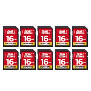 gigastone 16gb 10-pack sd card uhs-i u1 class 10 sdhc memory card high-speed full hd video canon nikon sony pentax kodak olympus panasonic digital camera, with 10 mini cases