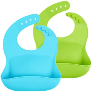 weesprout silicone baby bibs - set of 2 silicone bibs for babies & toddlers, easy to clean, soft & comfortable silicone bib, wide pocket food catcher, adjustable baby bib