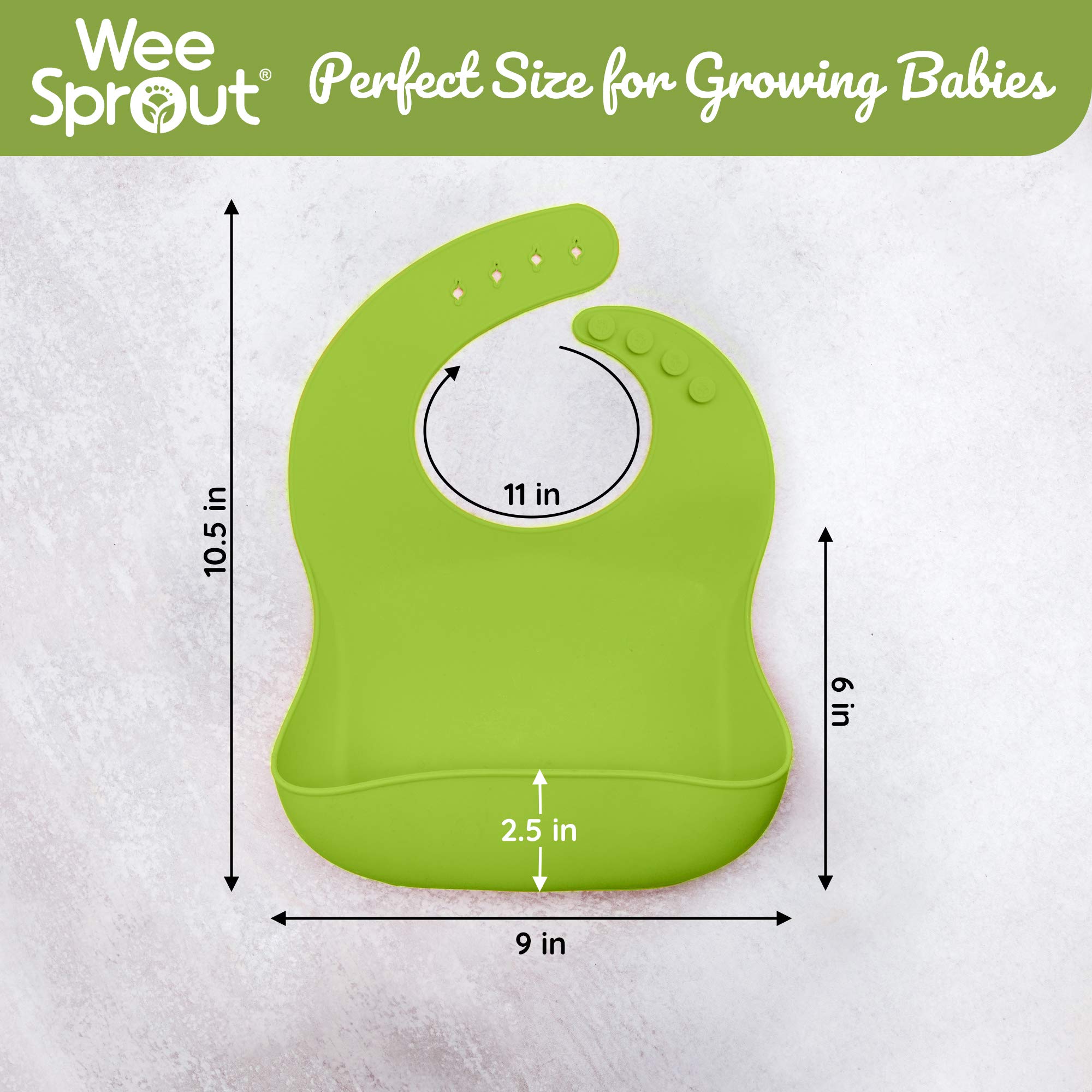 WeeSprout Silicone Baby Bibs - Set of 2 Silicone Bibs for Babies & Toddlers, Easy to Clean, Soft & Comfortable Silicone Bib, Wide Pocket Food Catcher, Adjustable Baby Bib