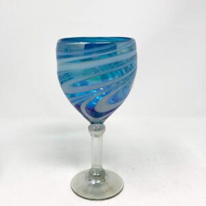 Blue Dorado Design Hand Blown Wine Glass - 16 oz - BDD - Set of 6 (Turquoise and White Swirl)