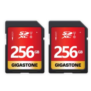 gigastone 256gb 2-pack sd card uhs-i u1 class 10 sdxc memory card high speed full hd video canon nikon sony pentax kodak olympus panasonic digital camera, with 2 mini cases