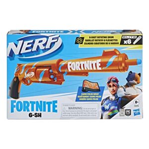 NERF Fortnite 6-SH Dart Blaster - Camo Pulse Wrap, Hammer Action Priming, 6-Dart Rotating Drum, Includes 6 Official Elite Darts