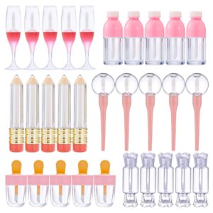 vankcp 30 pcs cute empty lip gloss tubes, 6 styles lip glaze tubes novelty red wine glass lip oil bottles empty lip,refillable lip balm containers for women girls diy(5/8/10ml)