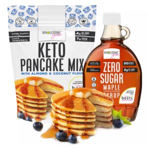 Wholesome Yum Zero Sugar Maple Syrup (Keto Maple Syrup) With Monk Fruit & Allulose - Natural Sugar Free Pancake Syrup - Non GMO, Low Carb, Gluten Free, Vegan, No Aftertaste (12 fl oz)