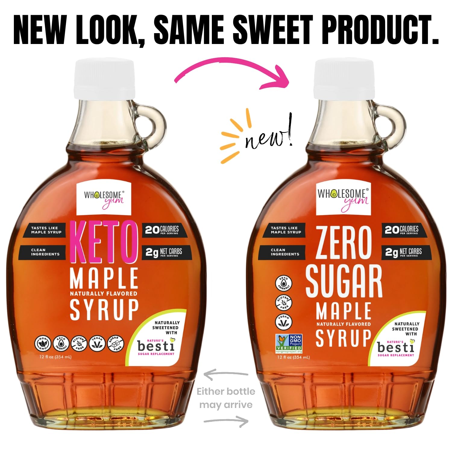 Wholesome Yum Zero Sugar Maple Syrup (Keto Maple Syrup) With Monk Fruit & Allulose - Natural Sugar Free Pancake Syrup - Non GMO, Low Carb, Gluten Free, Vegan, No Aftertaste (12 fl oz)