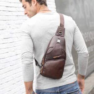 Leather Sling Bag Small Purse for Men Women Crossbady Bag Chest Bags Shoulder Backpack Cross Body Man Womens Water Resistant Vintage